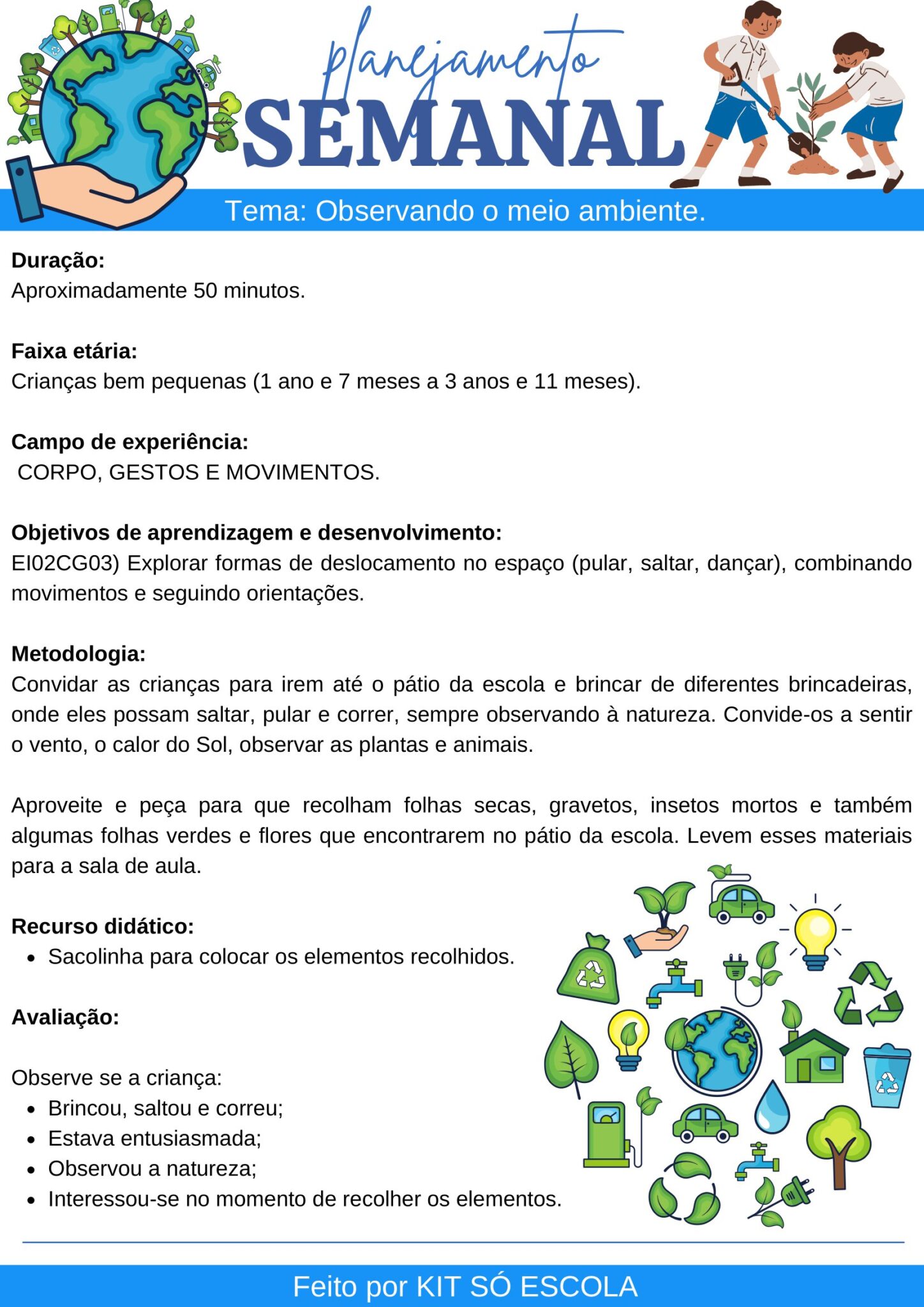 Plano de Aula Semanal (BNCC) - Meio Ambiente (WORD) – Mercado da Educação
