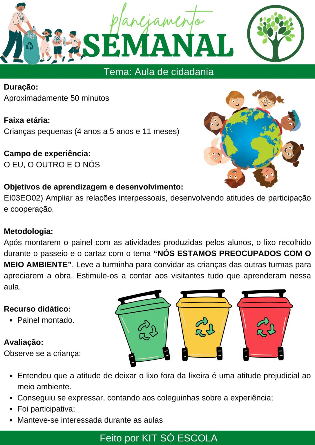Plano de Aula Semanal (BNCC) - Meio Ambiente (PDF) – Mercado da Educação